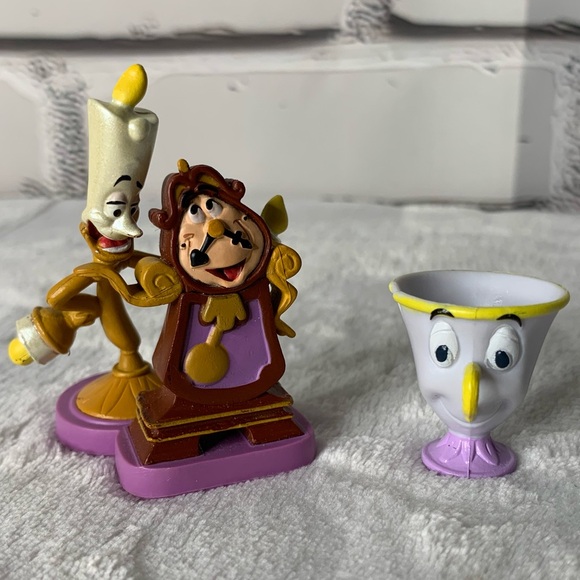 Disney | Toys | 3 Disney Lumire Cogsworth And Chip Mini Figurine Set ...